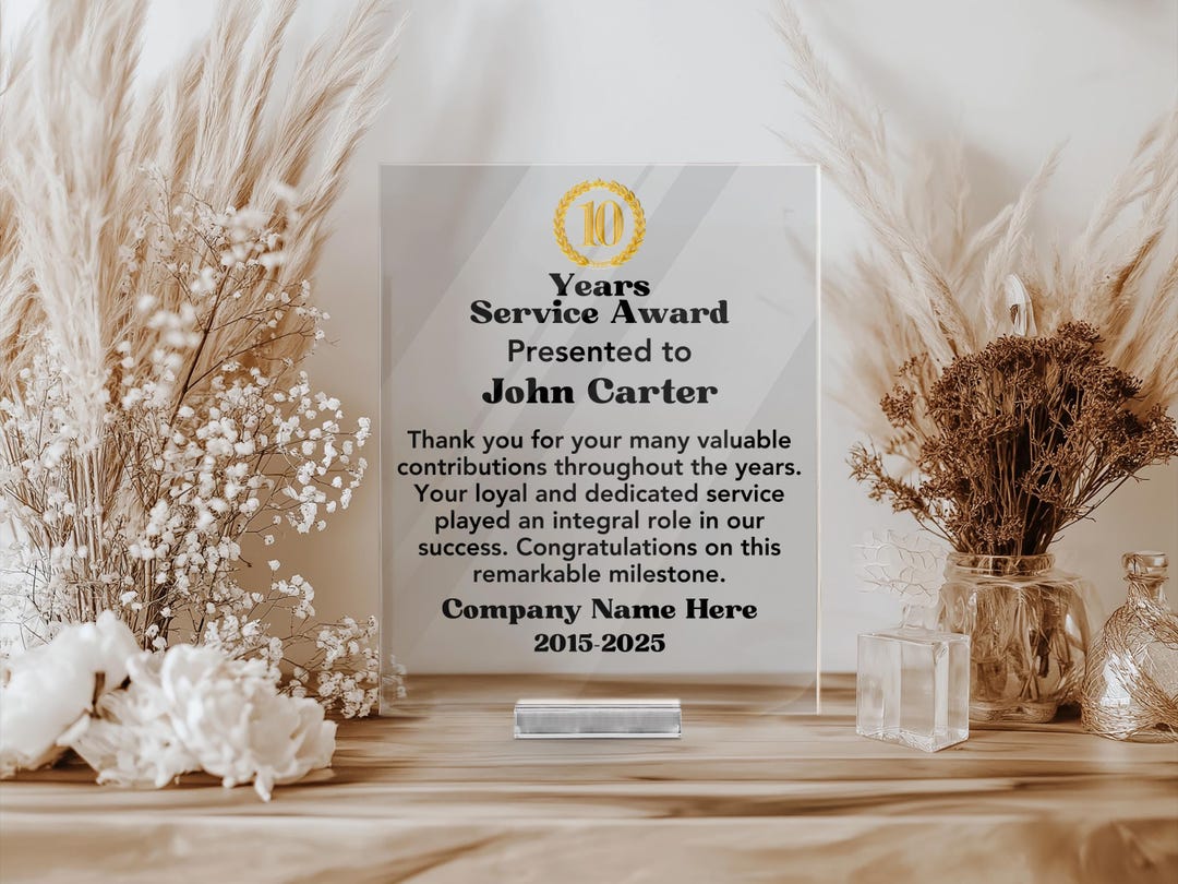 Personalised 10th Work Anniversary Plaque With Stand-employee ...