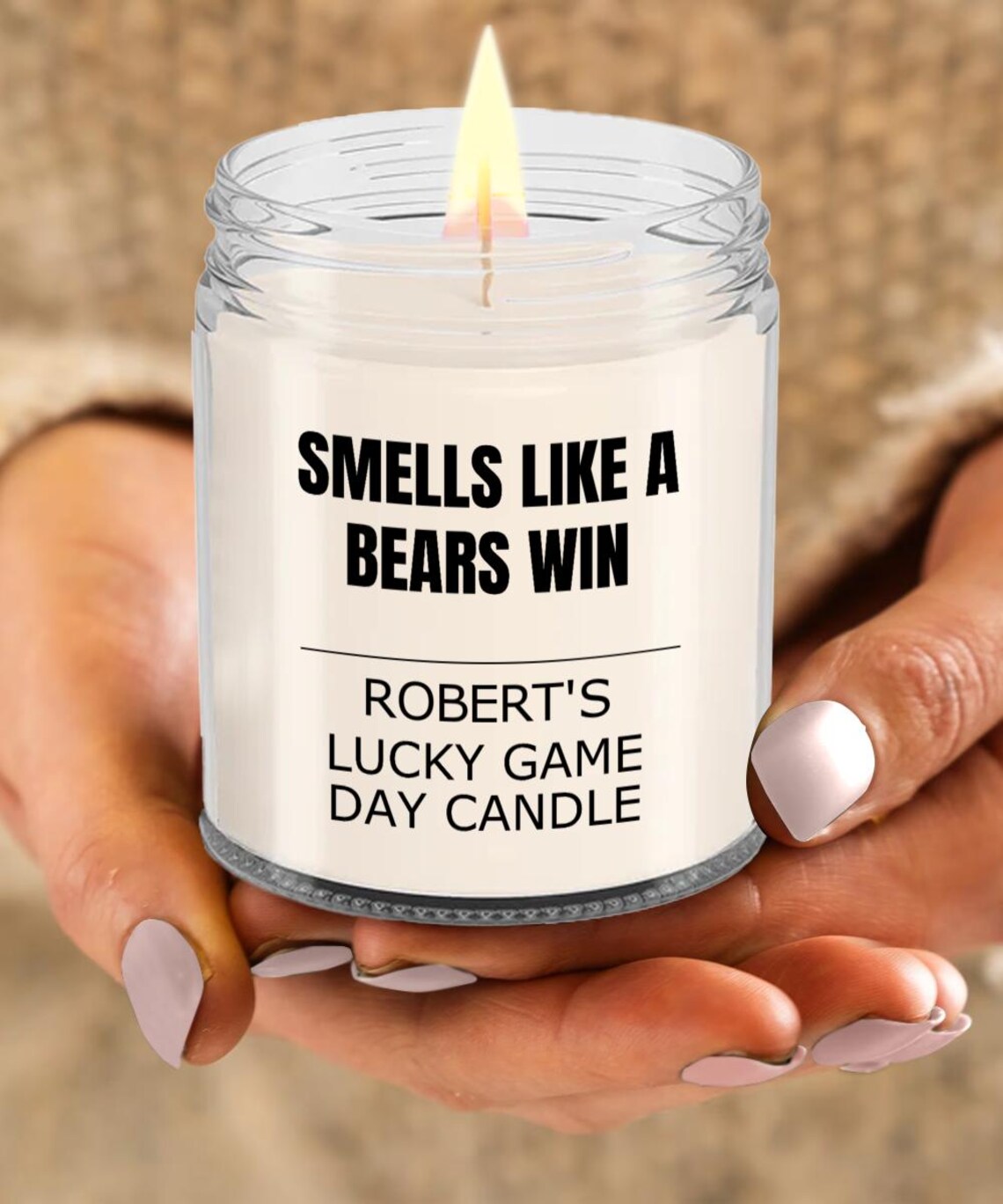 Smells Like A Bears Win Candle, Custom Soccer Fan Gift, Chicago Bears ...