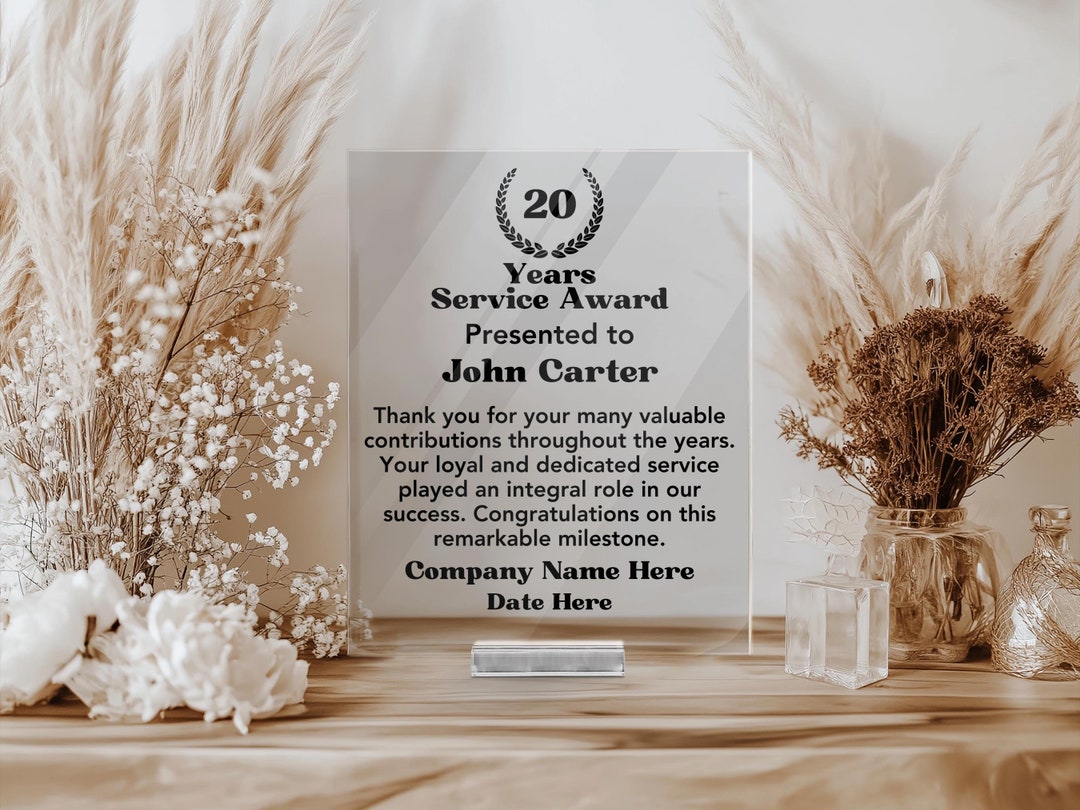 Personalised 20th Work Anniversary Plaque With Stand-employee ...