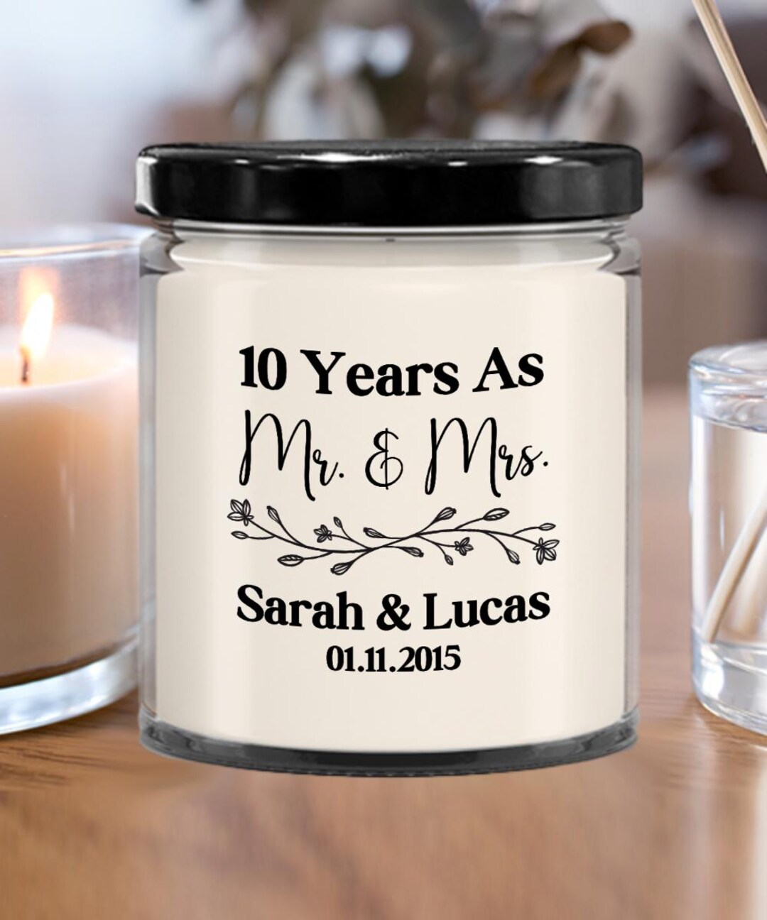 Personalized 10th Anniversary Candle, Custom 10th Anniversary Gift for ...