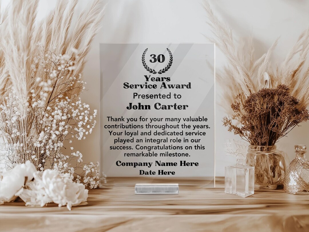 Personalised 30th Work Anniversary Plaque With Stand-employee ...