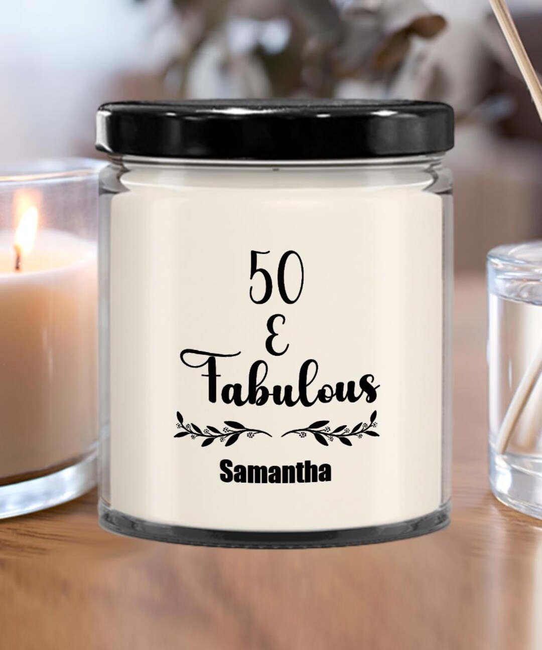 50th Birthday Gift for Women Personalised -'50 and Fabulous' Candle ...