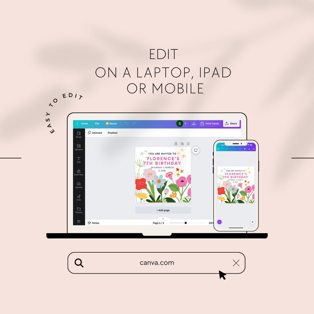 Editable Invitation Digital Invitation Pinks Bright - Etsy