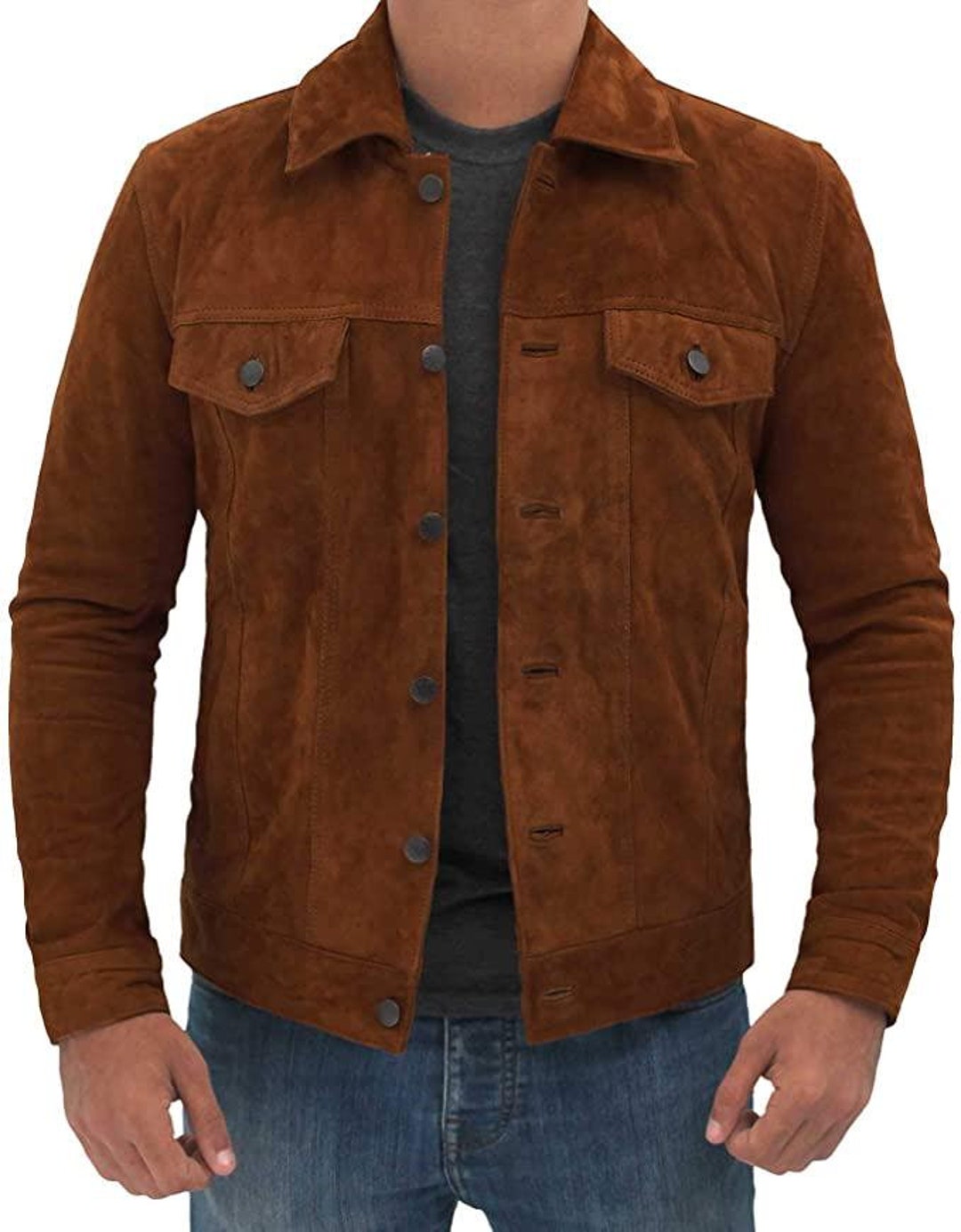 Men's Logan Cowboy Style Brown Suede Leather Jacket - Etsy