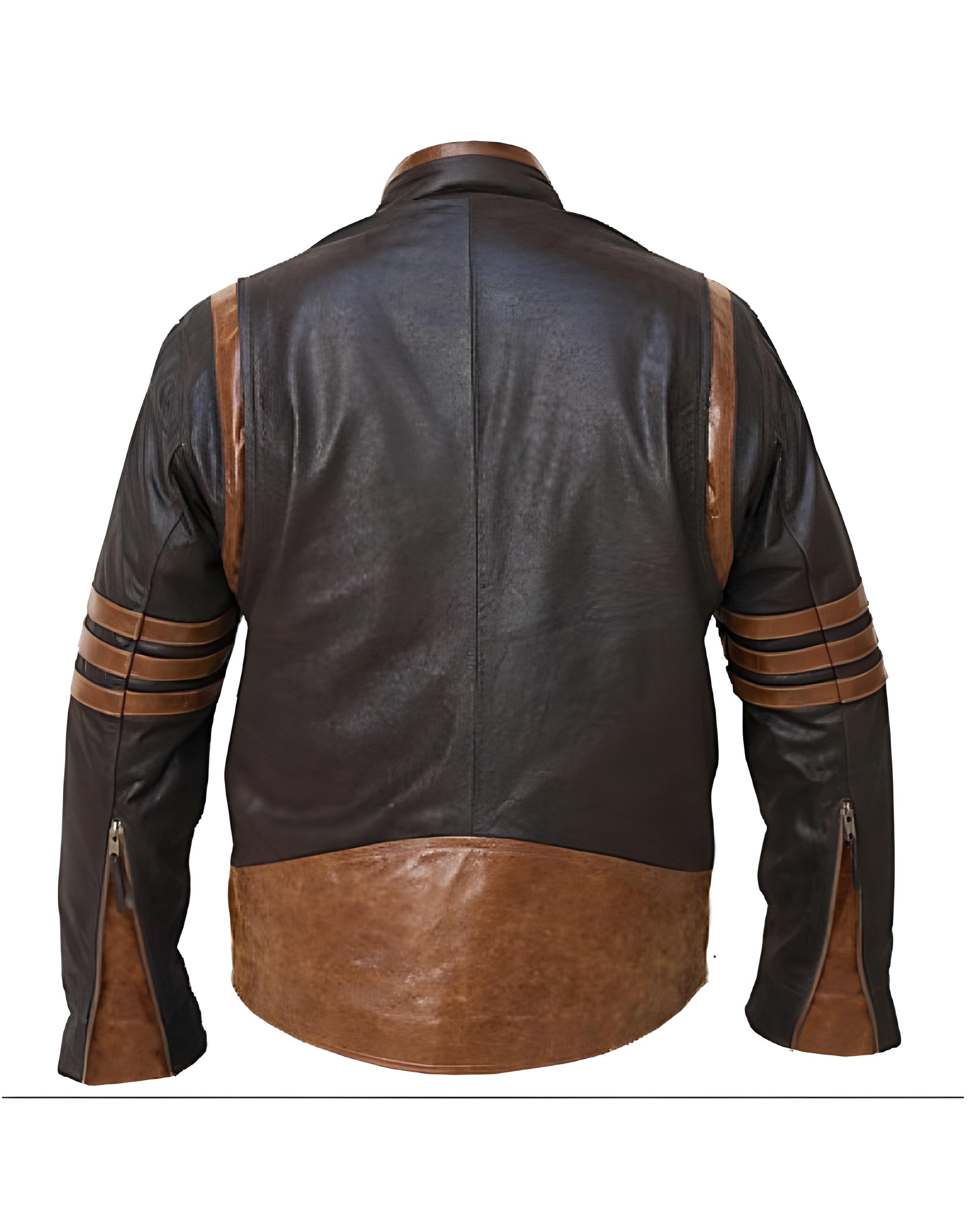 X Men Wolverine Striped Leather Jacket for Wolverine Logan Fans Brown ...