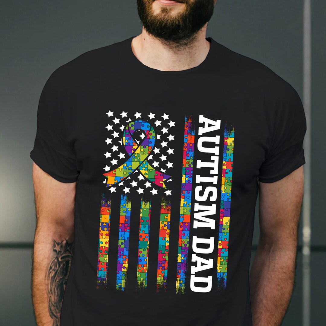 Proud Autism Dad American Flag Shirt, Autism Awareness Gift, Autism ...
