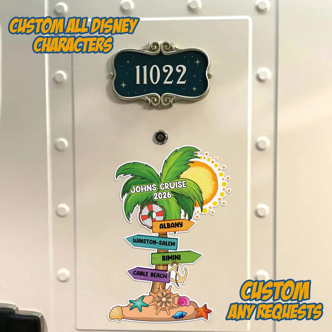 Custom Cruise Door Magnets Sign Tropical Direction Magnet, Personalized ...