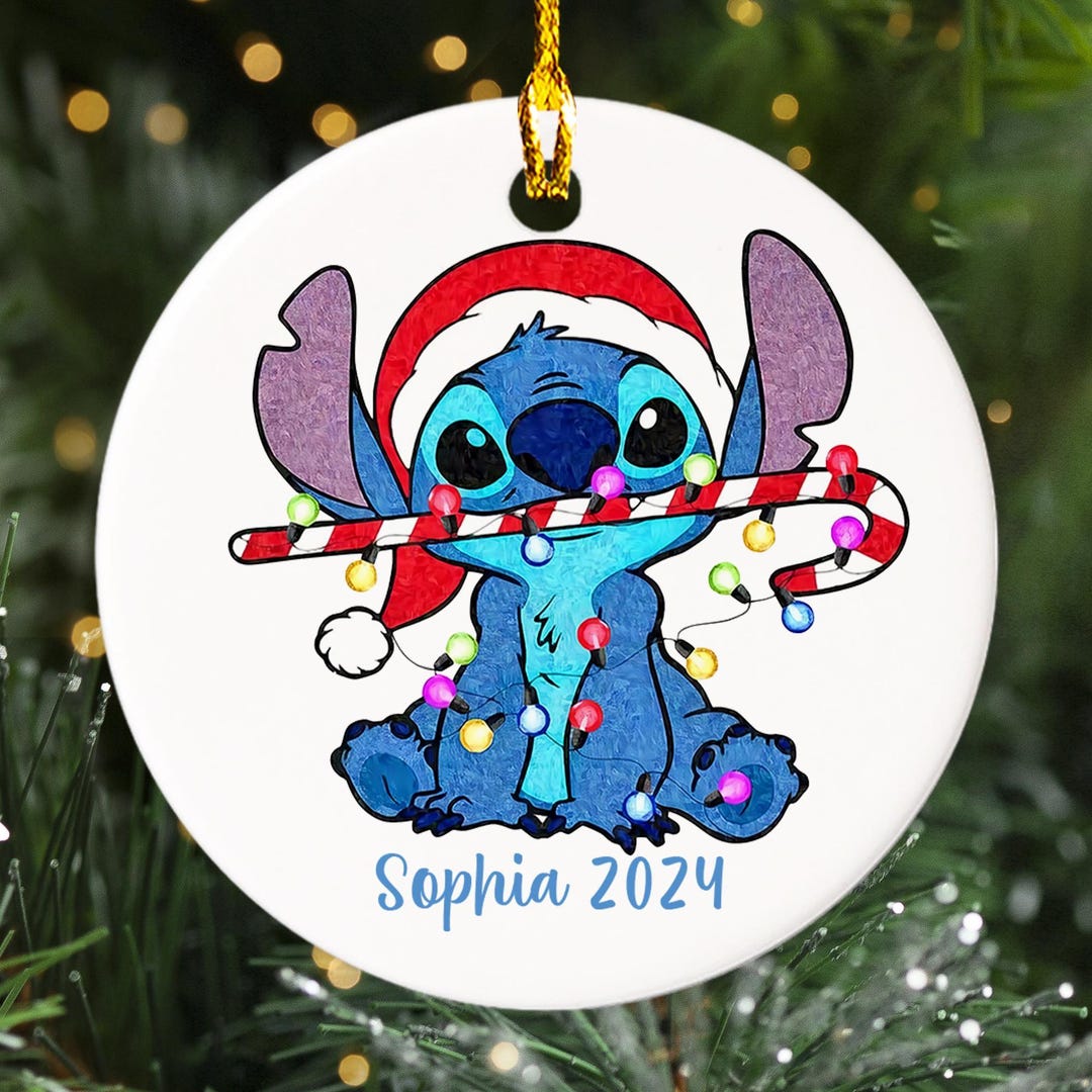 Personalized Ornament Blue Alien and A Candy Cane, Monster With Santa ...