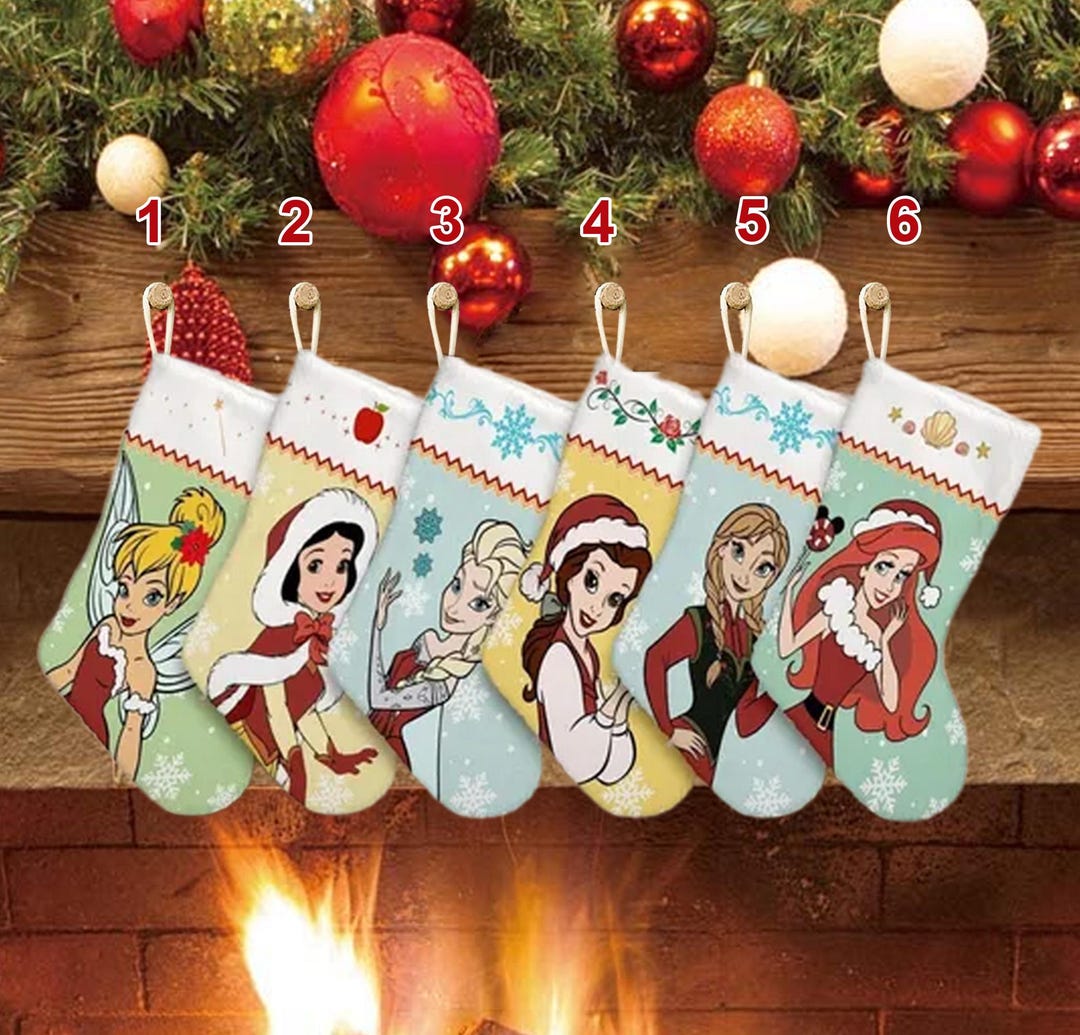 Personalized Princess Movie Xmas Stocking, Princess Santa Hat Christmas ...
