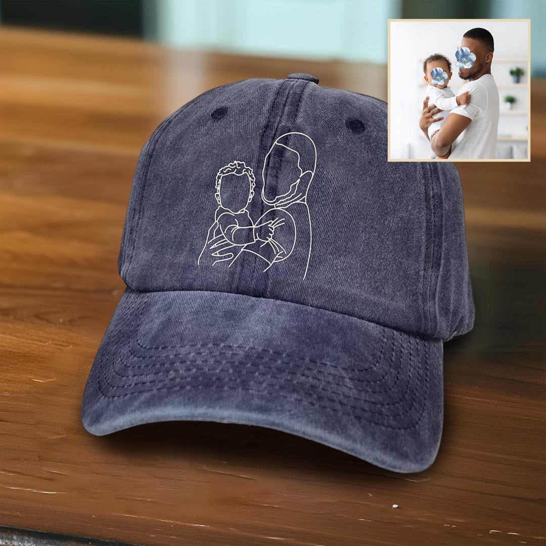 Custom Family Photo Portrait Cap, Dad and Baby Outline Baseball Cap ...