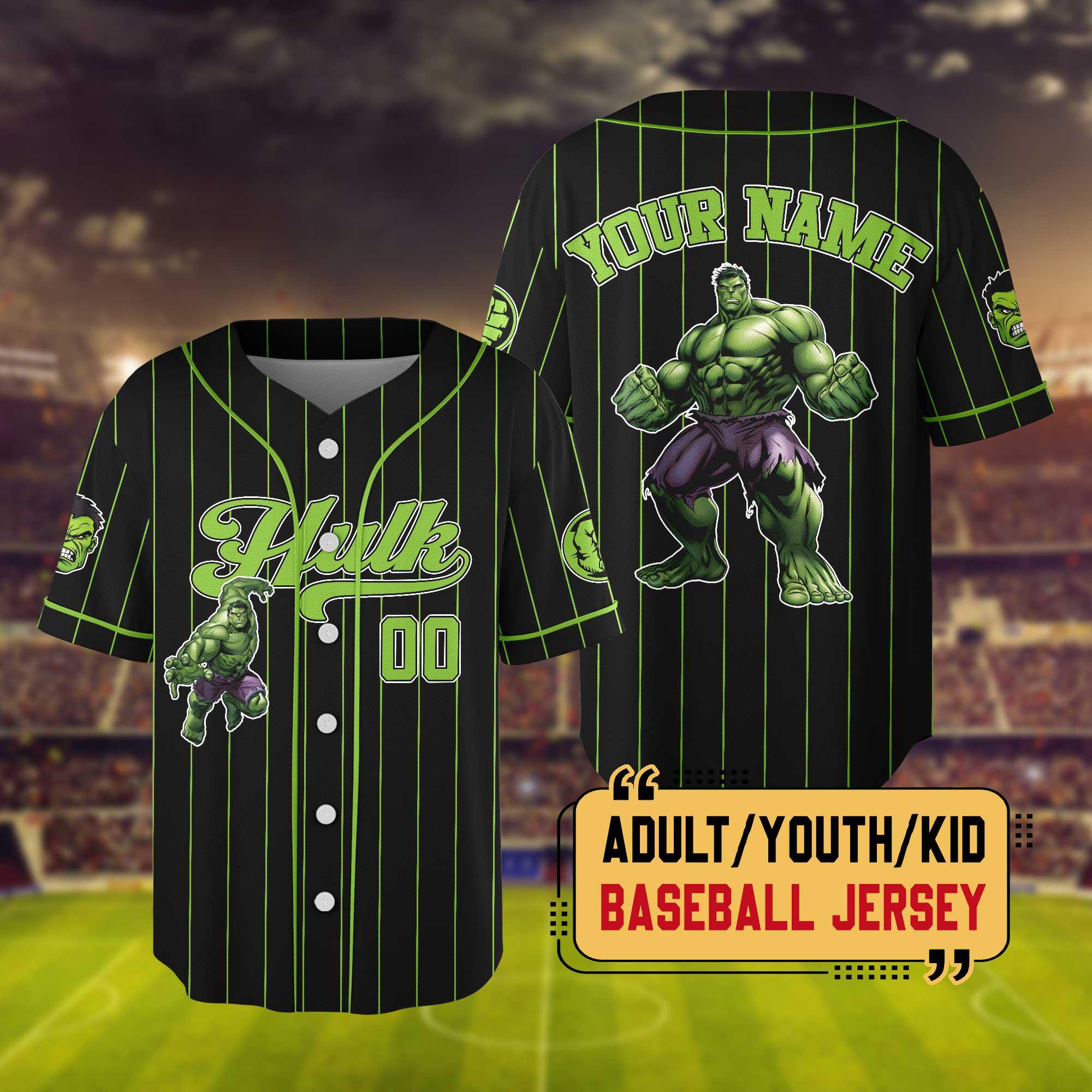 Personalized Hulk Baseball Jersey, Custom Marvel Hulk Baseball Jersey ...