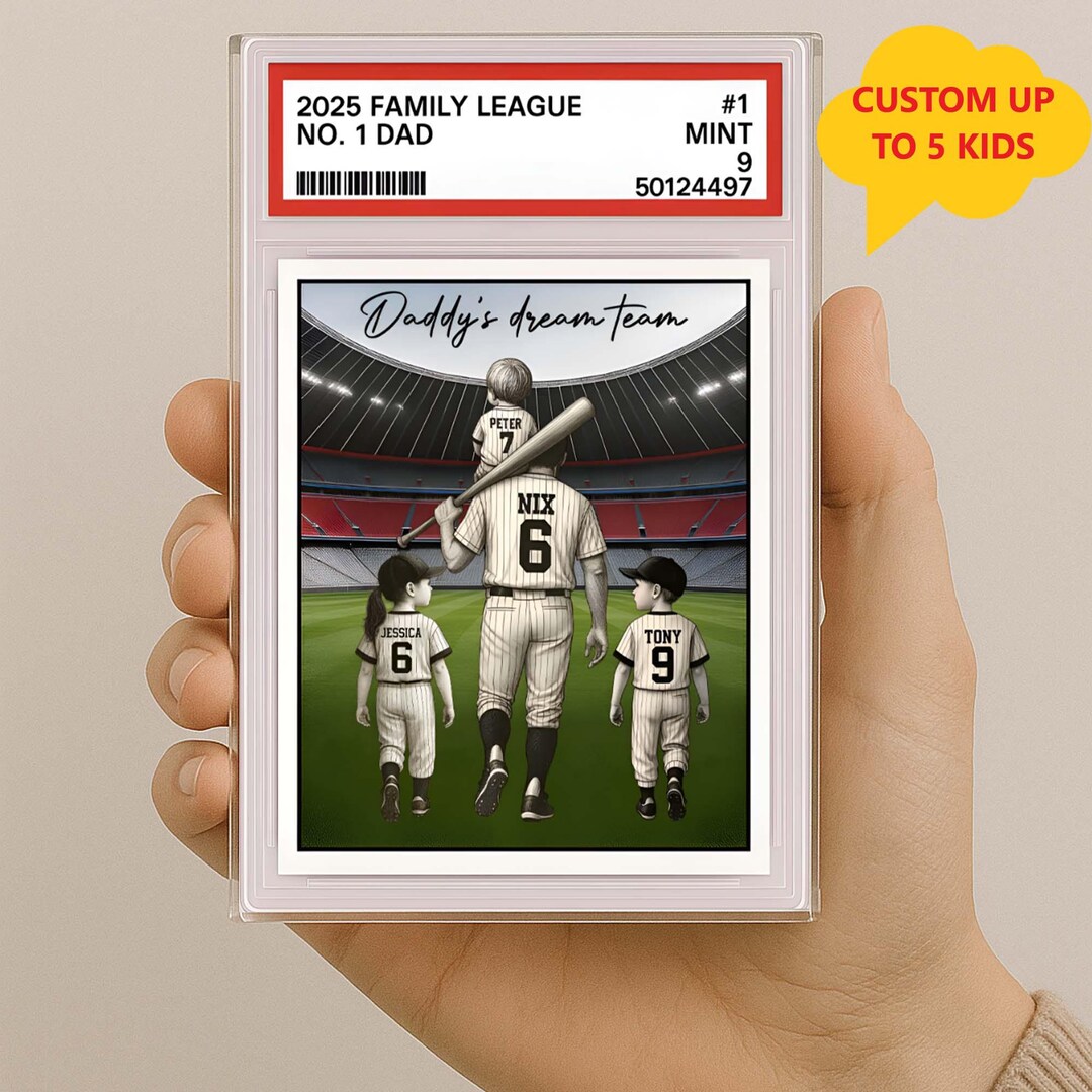 Customized Baseball No. 1 Dad & Kids Trading Card Style, Grandpa Man ...