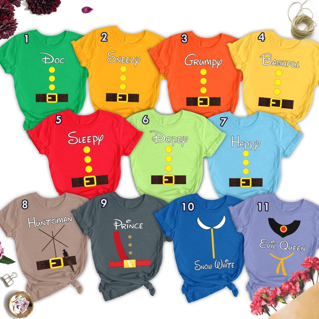 Seven Dwarfs Inspired Costume Shirts, 7 Dwarfs Cosplay Matching Shirt ...