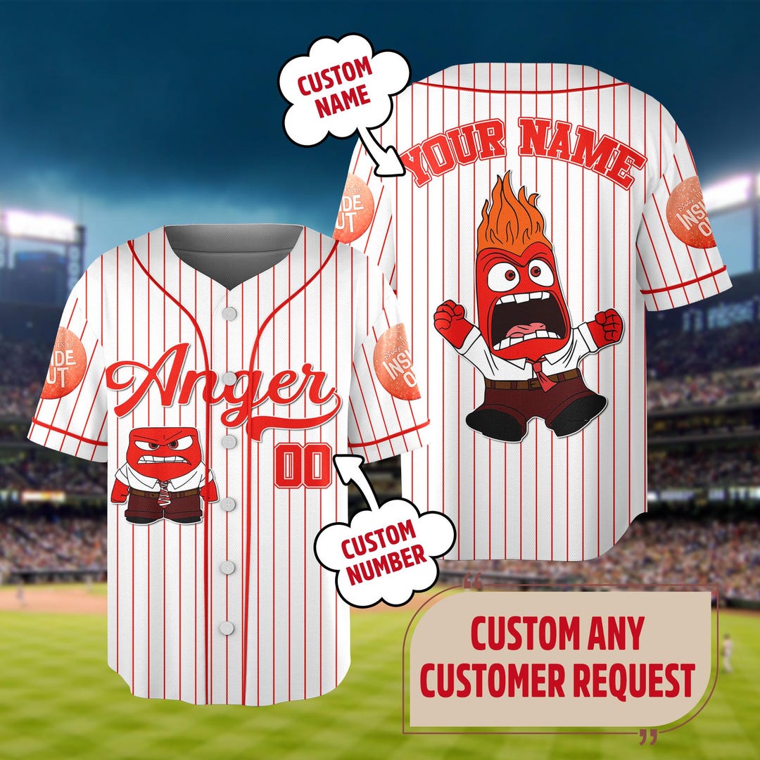 Personalized Disney Inside Out Anger Baseball Jersey, Custom Inside Out ...