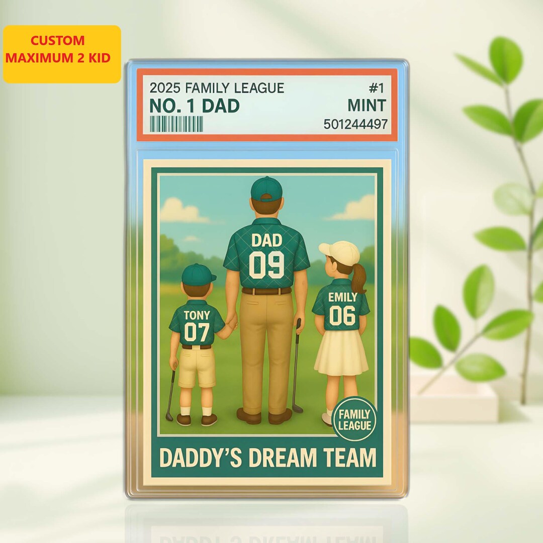 Custom No. 1 Dad & Kids Golf Trading Card Style, Personalized Acrylic ...