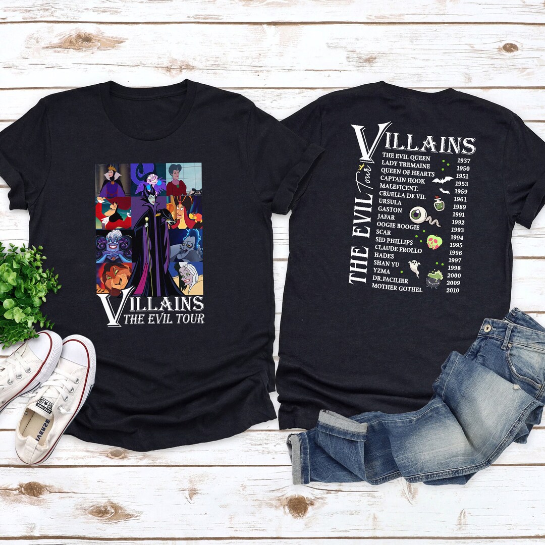 Retro Villains Characters the Evil Tour Shirt, Maleficent Evil Queen Cruella Ursula, Horror ...