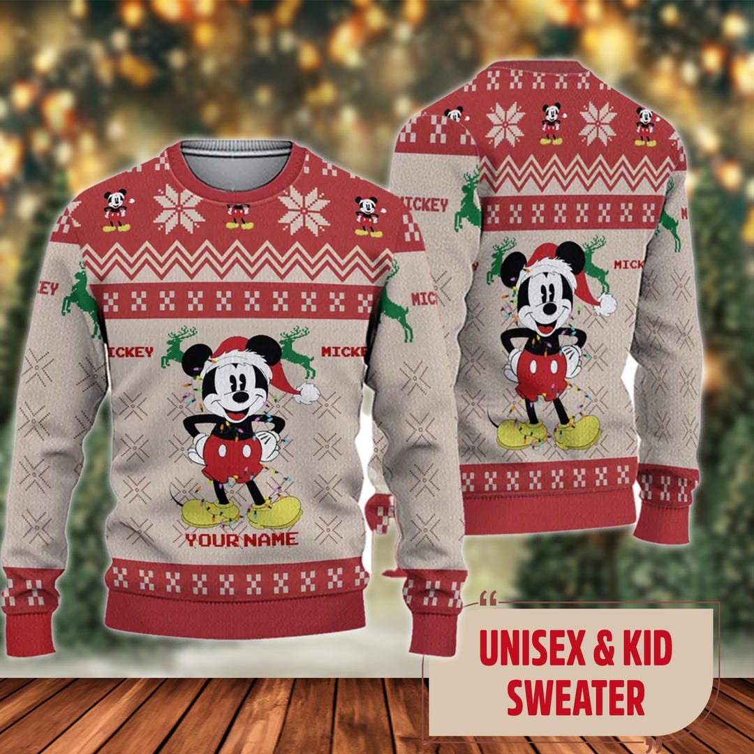 Personalized Christmas Mickey Mouse Ugly Sweater, Mickey Mouse ...