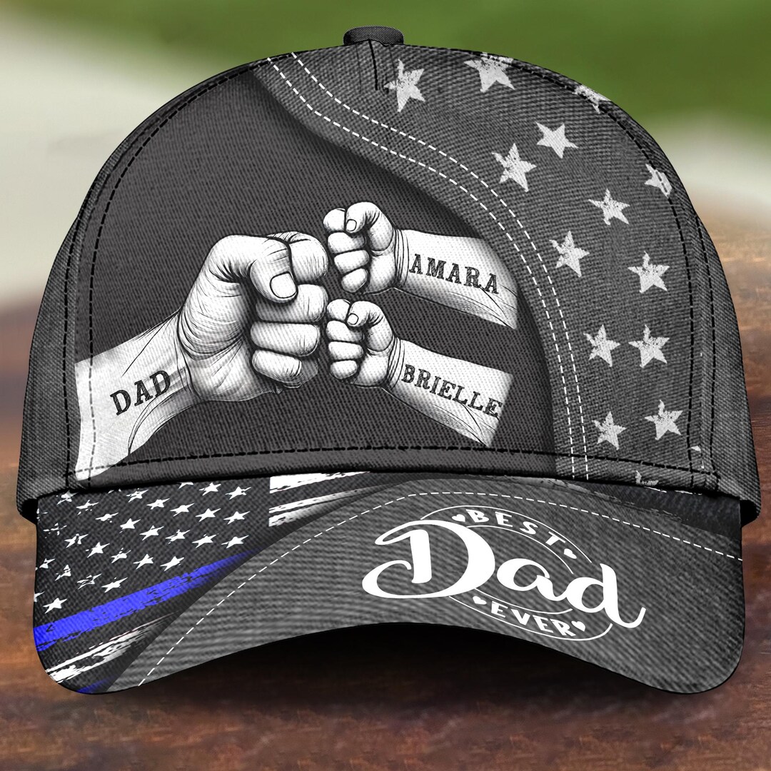 Custom American Dad Classic Cap, Best Dad Ever Hat With Kid Name ...