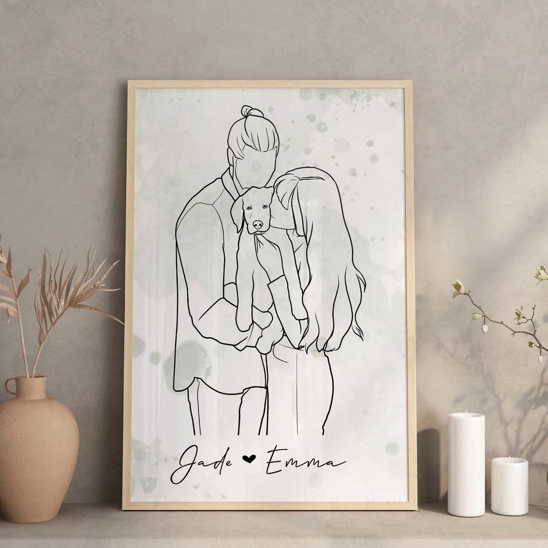 Custom Line Drawing Poster PNG, First Anniversary Gift, Portrait From ...