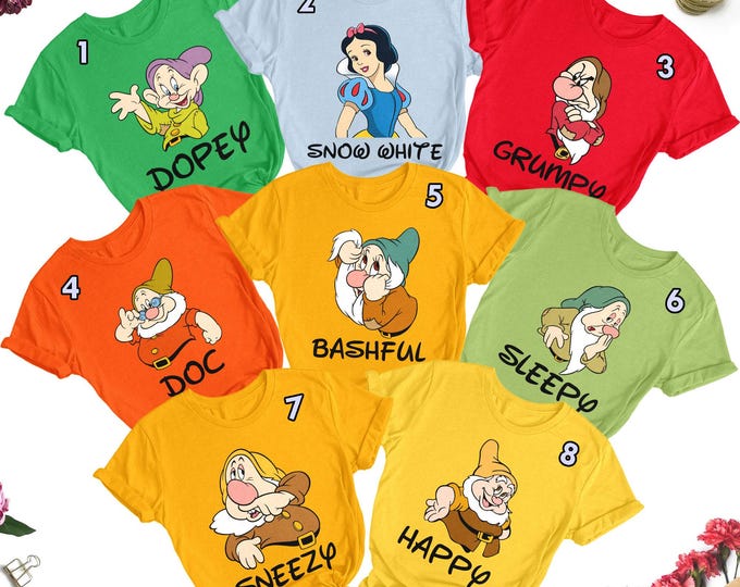 Seven Drawfs Matching Shirts, 7 Dwarfs Group Shirt, Snow White and the ...