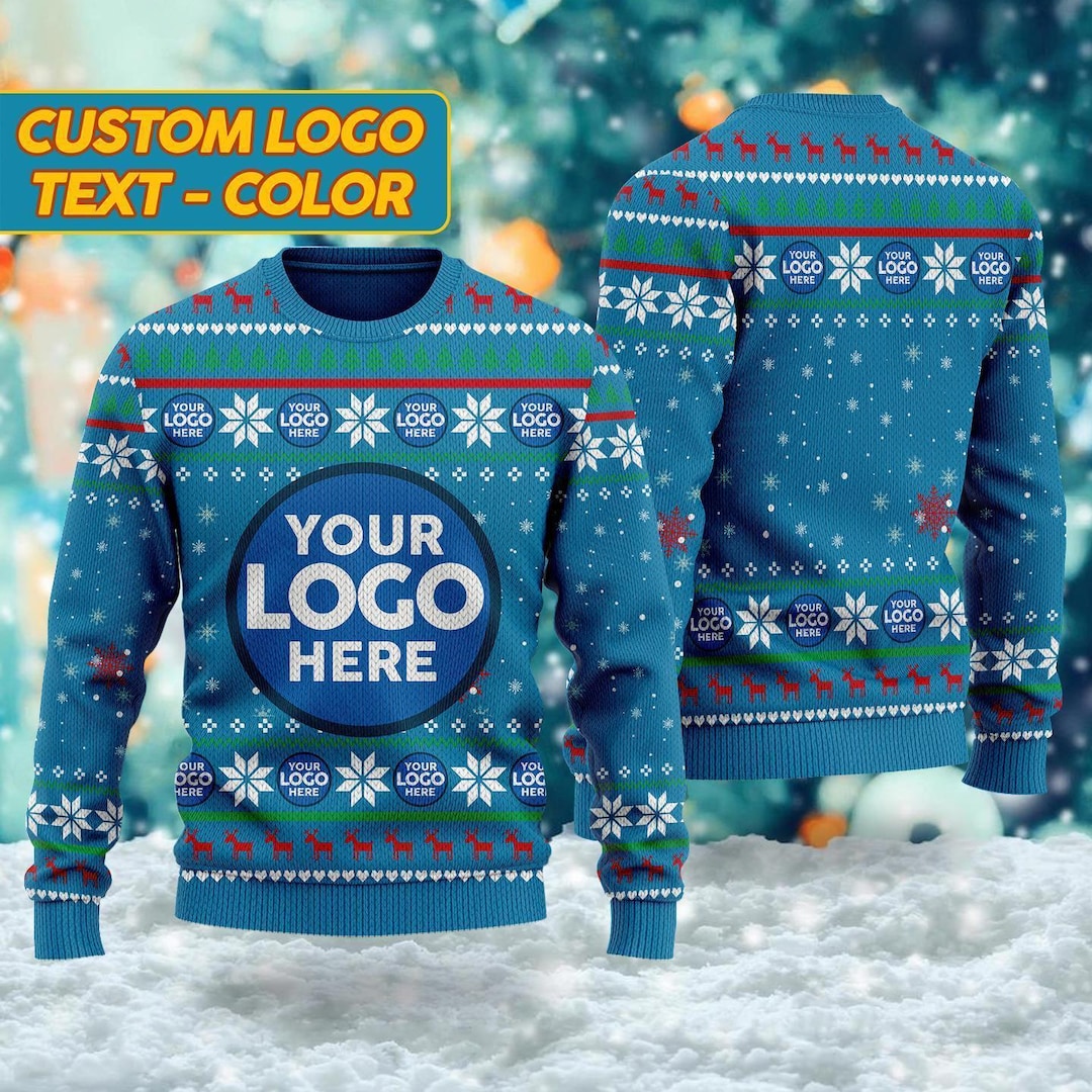 Custom Logo Company Ugly Christmas Sweater, Custom Name Xmas Sweatshirt ...