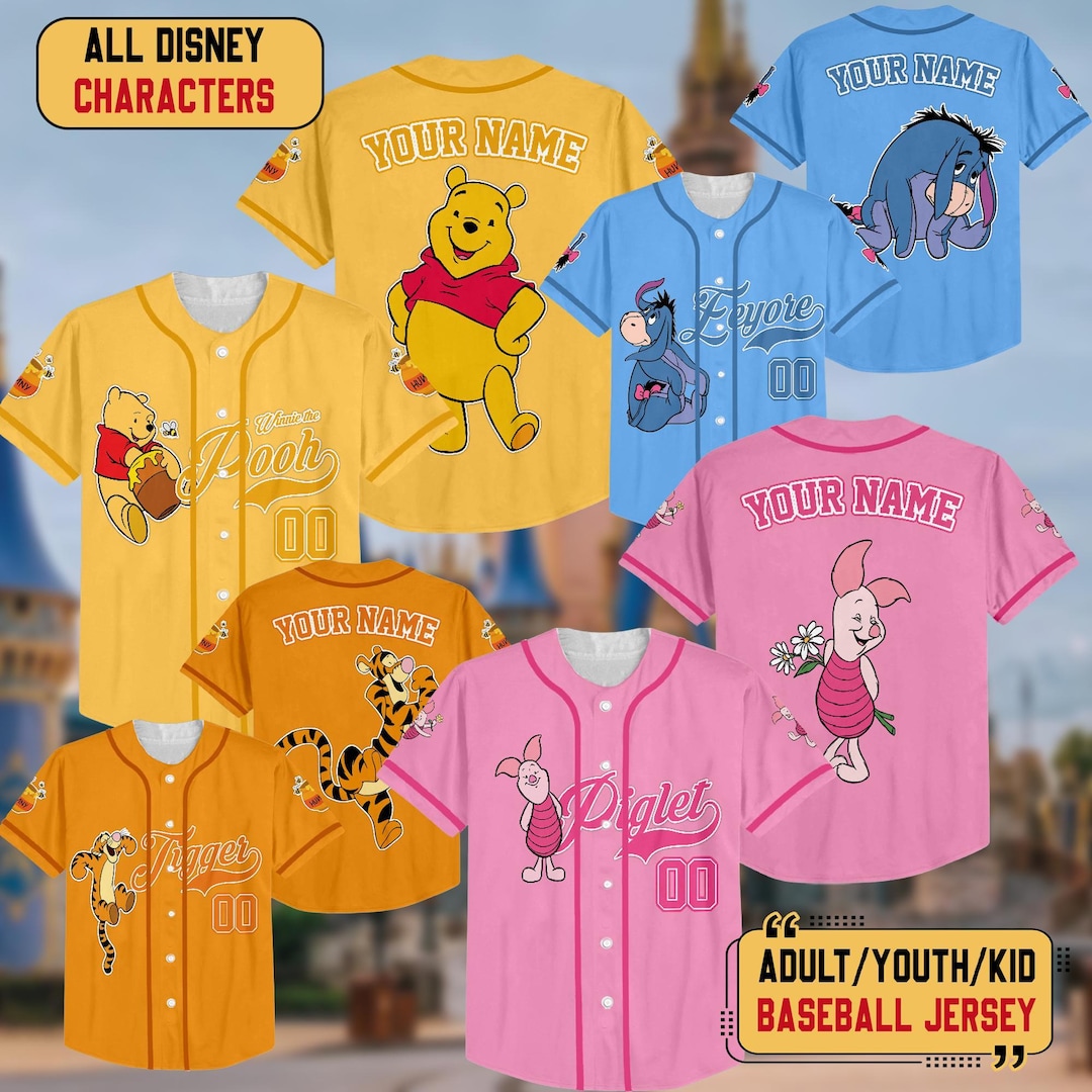 Custom DN Winnie the Pooh Baseball Jersey, Custom Kid Youth Adult DN ...