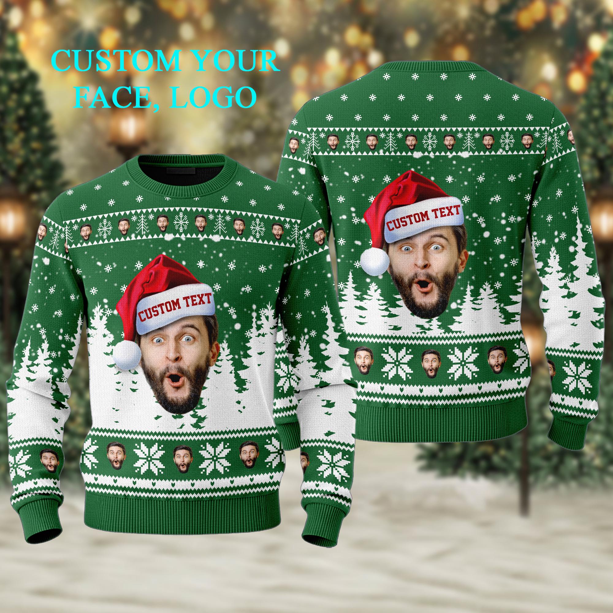 Custom Face Photo Ugly Christmas Sweater, Custom Text Ugly Sweater ...