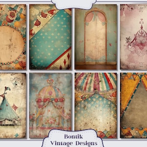 Vintage Circus Paper Junk Journal Half Papers, Scrapbook Supply, 36 ...