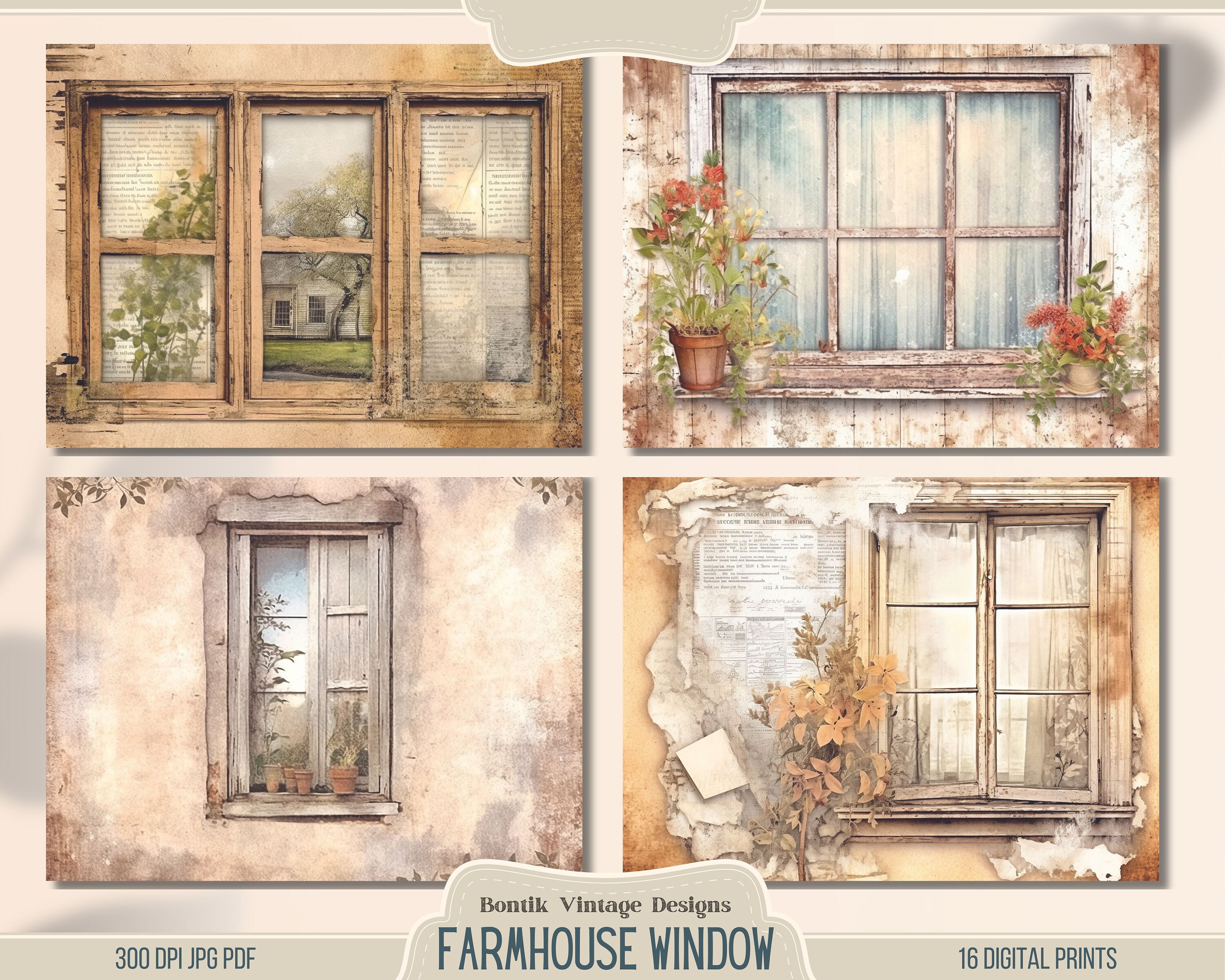 Farmhouse Window Vintage Junk Journal Papers Journal - Etsy