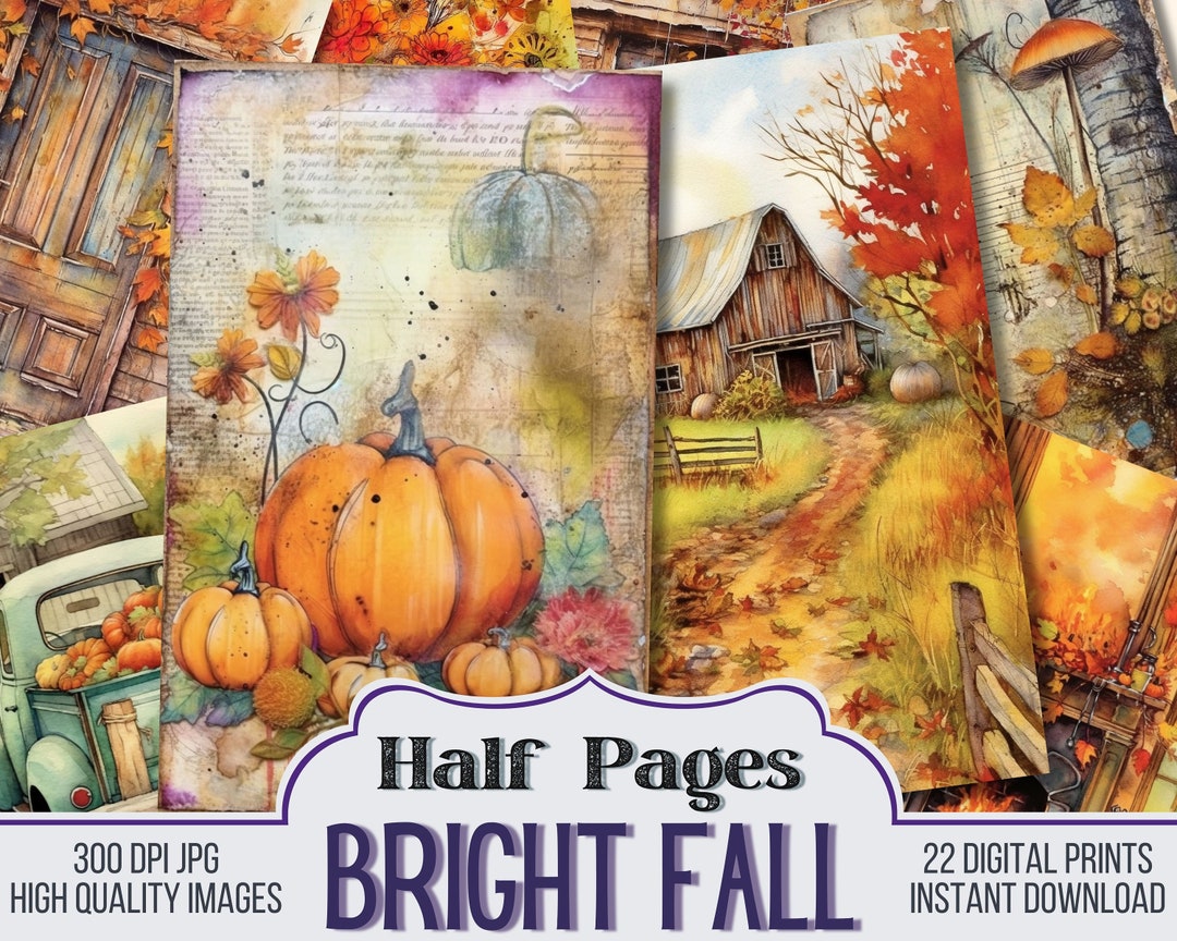 Bright Fall Vintage Junk Journal Half Papers, Scrapbook Supply - 22 ...