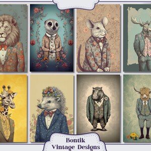 Elegant Animals in Suits Junk Journal Half Papers - 20 Fun Animal ...