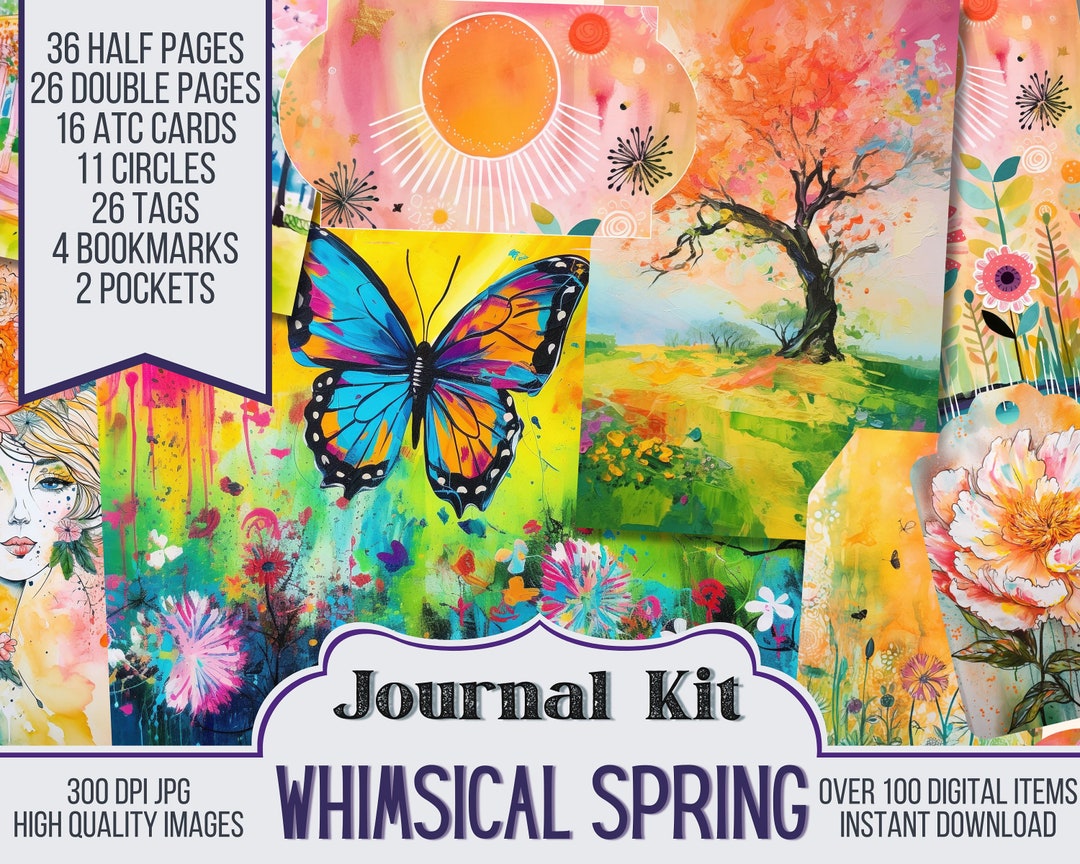 Bright Whimsical Spring Junk Journal Kit Ephemera, ATC, Tags, Pocket ...