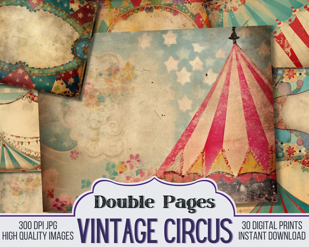 Vintage Circus Paper Vintage Junk Journal Double Papers, Scrapbook ...