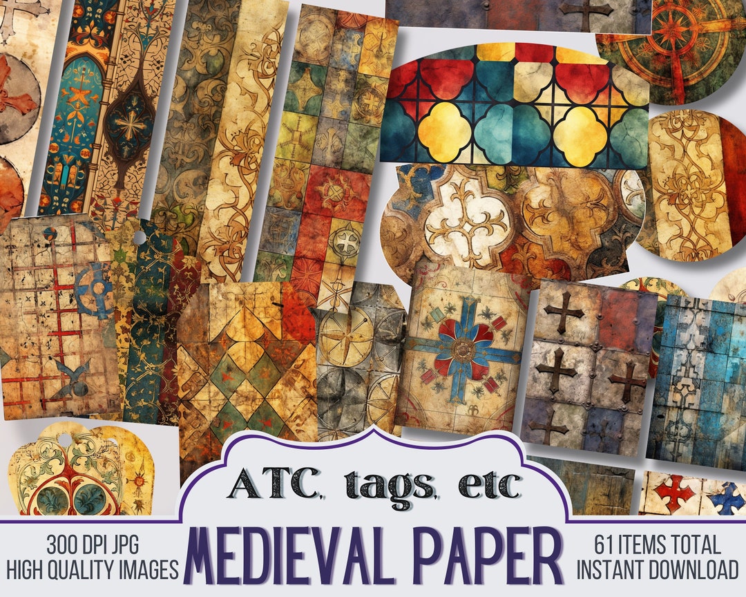 Medieval Parchment Paper Junk Journal Ephemera, ATC Cards, Tags, Pocket ...