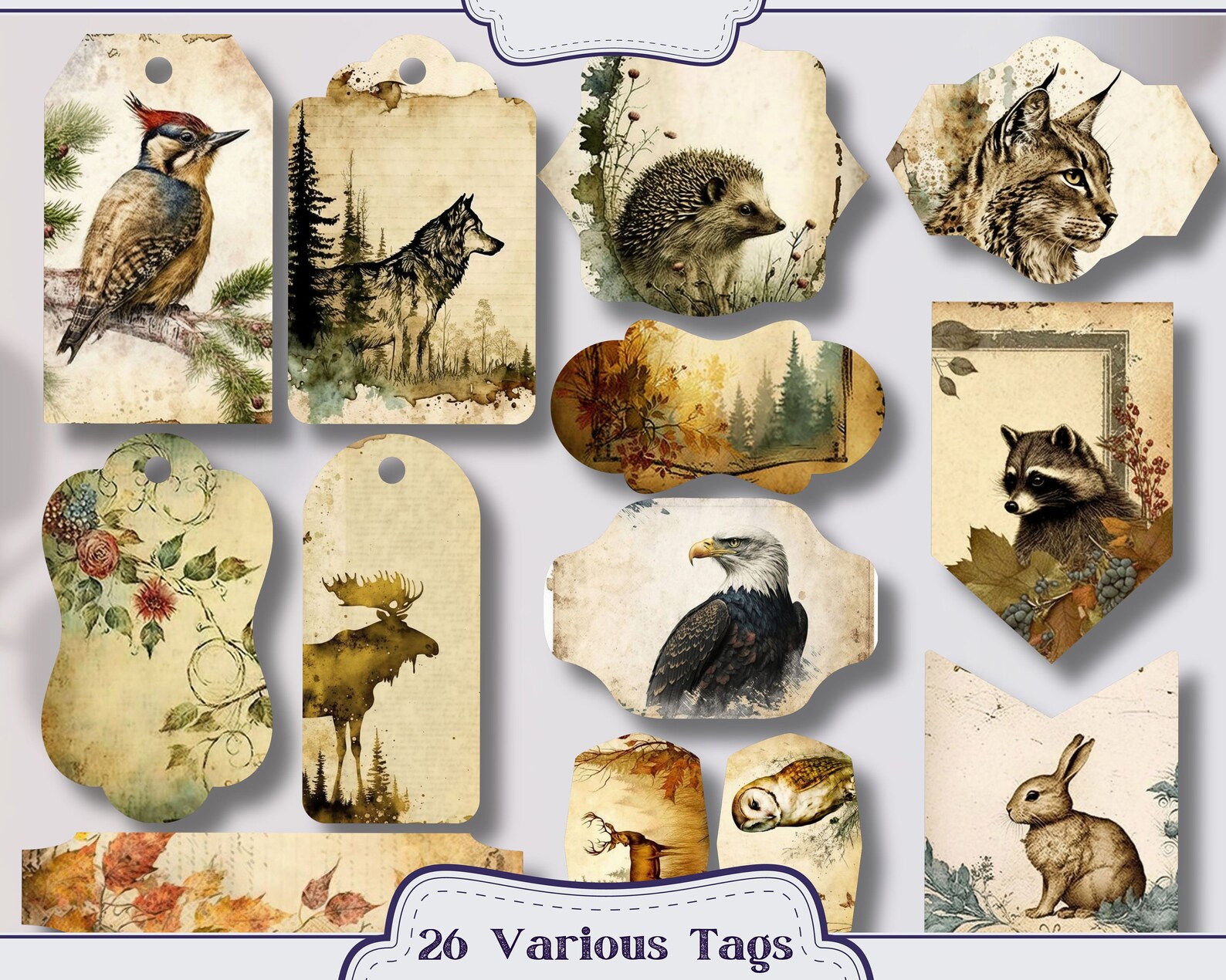 Forest Animals on a Journal Page Journal Kit Ephemera, ATC, Tags ...