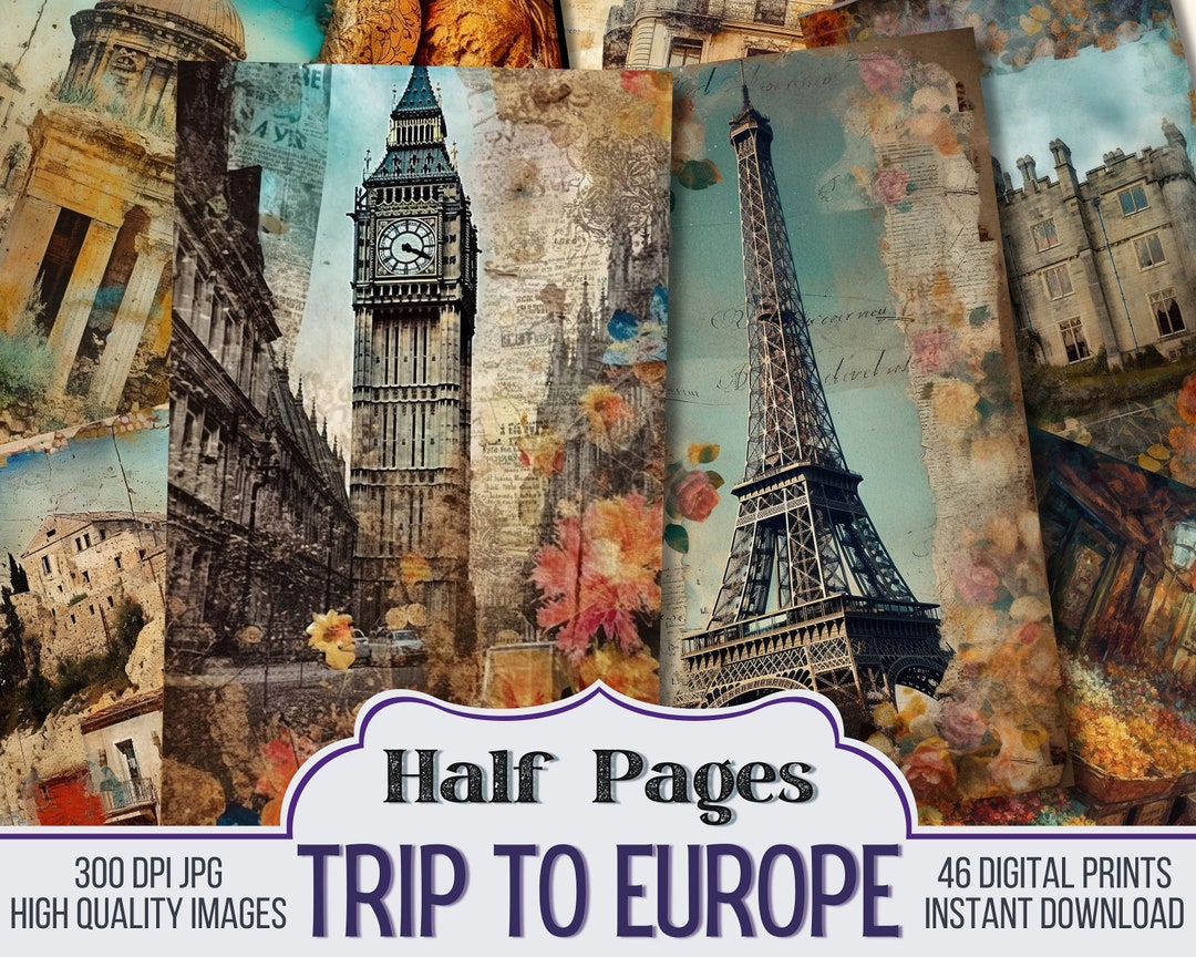 Trip to Europe Vintage Junk Journal Half Papers, Journal Scrapbook ...