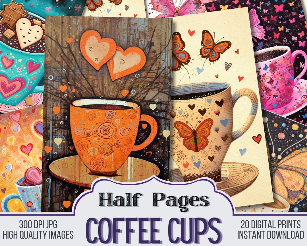 Confetti Coffee Cups Vintage Junk Journal Half Papers, Scrapbook Supply ...