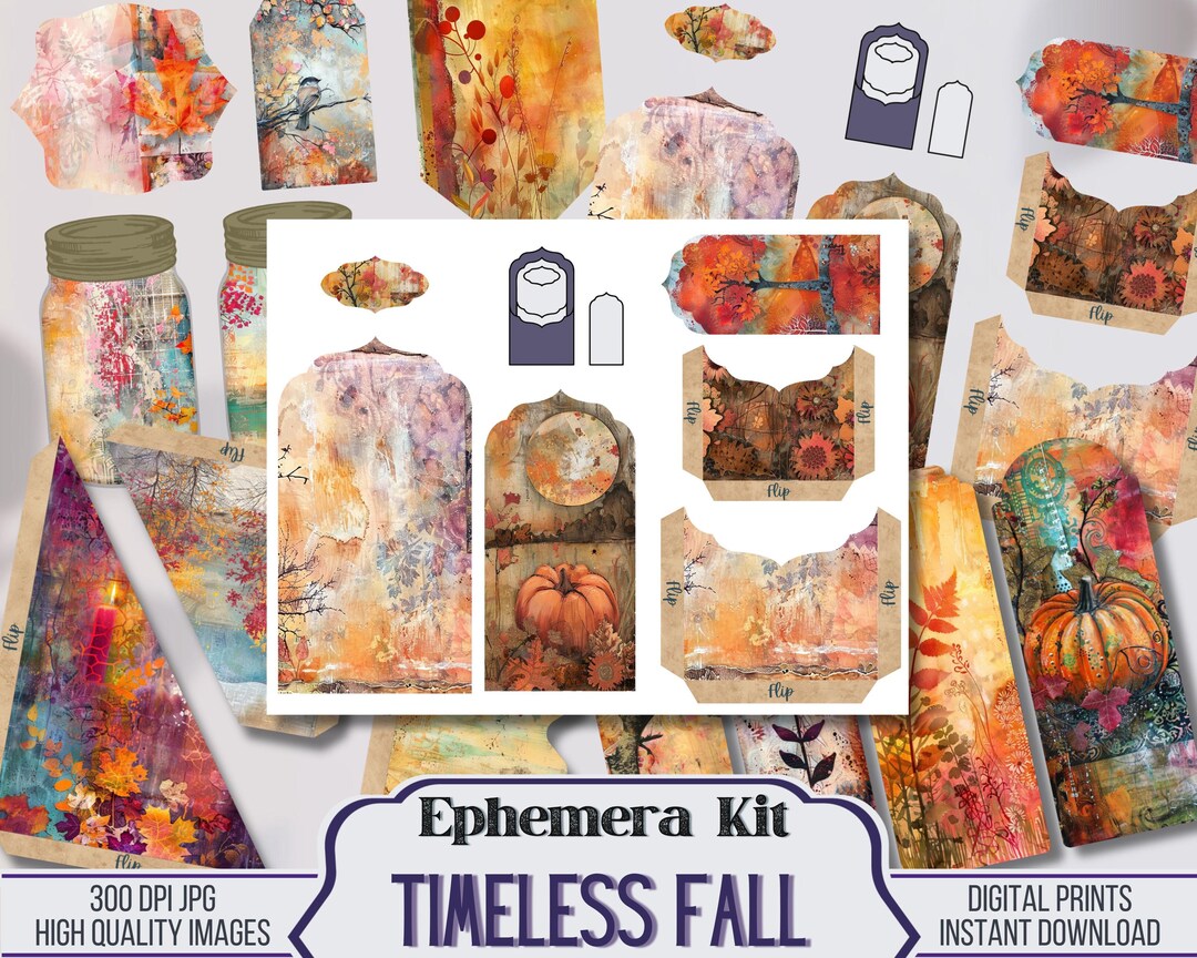 Autumn Printable Ephemera Pack Timeless Fall, Printable Fall ATC ...