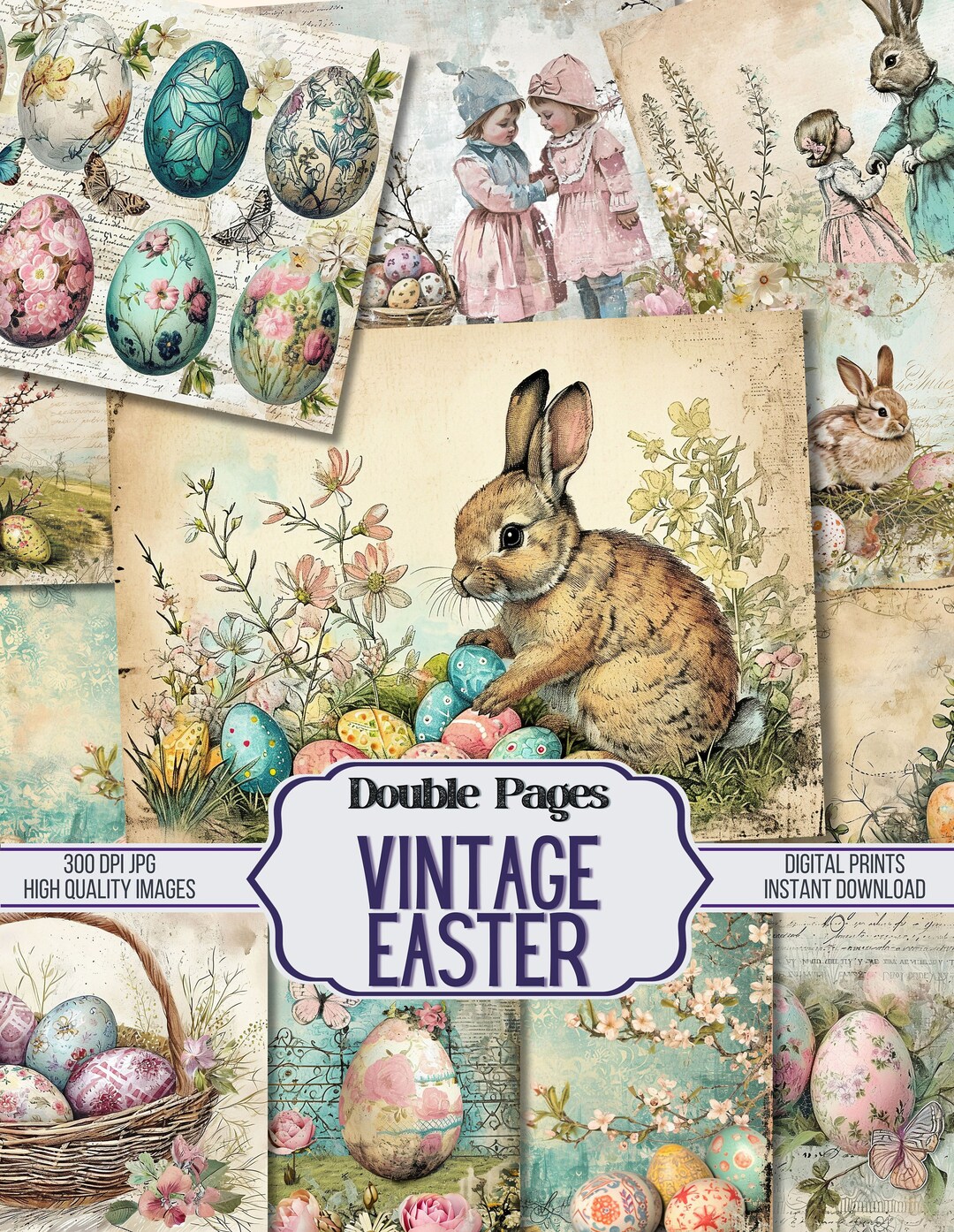 Vintage Easter Junk Journal Double Papers, 18 Spring Themed Printable ...