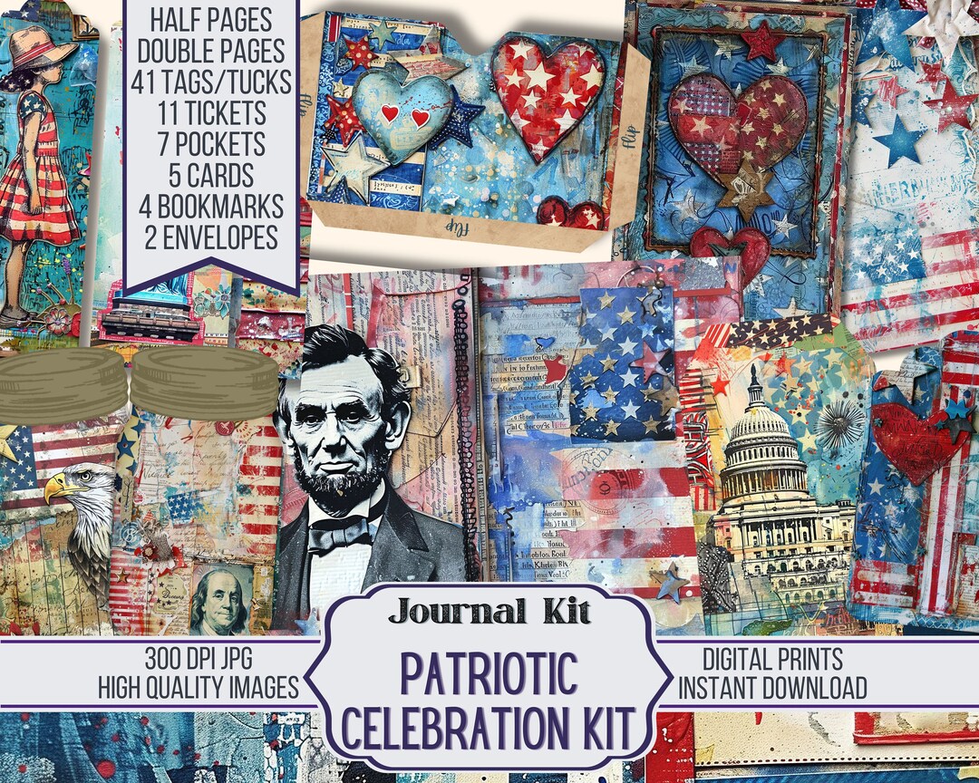Patriotic Celebration Kit Junk Journal Digital Bundle Ephemera, ATC ...