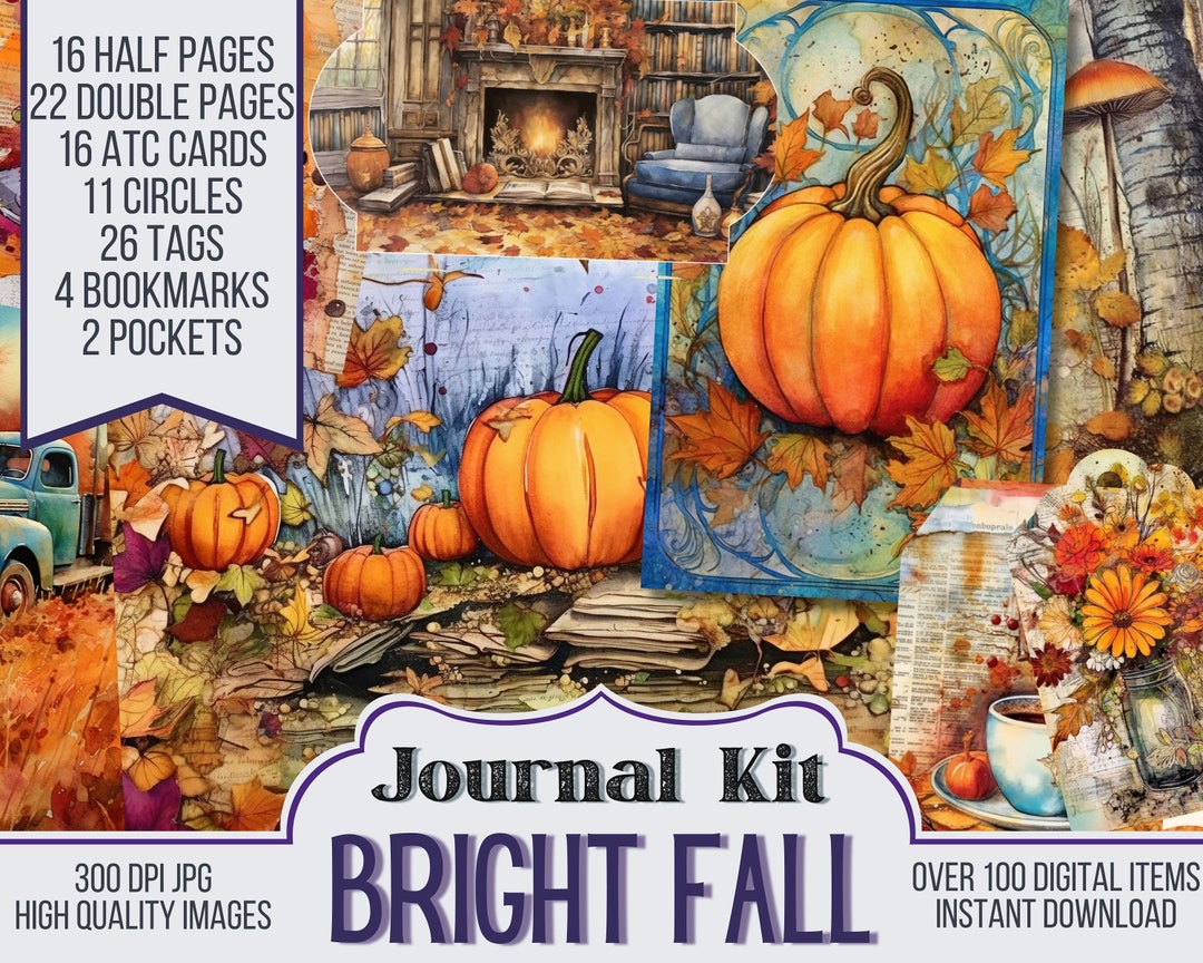 Bright Fall Junk Journal Kit Ephemera, ATC, Tags, Pocket, Scrapbook ...