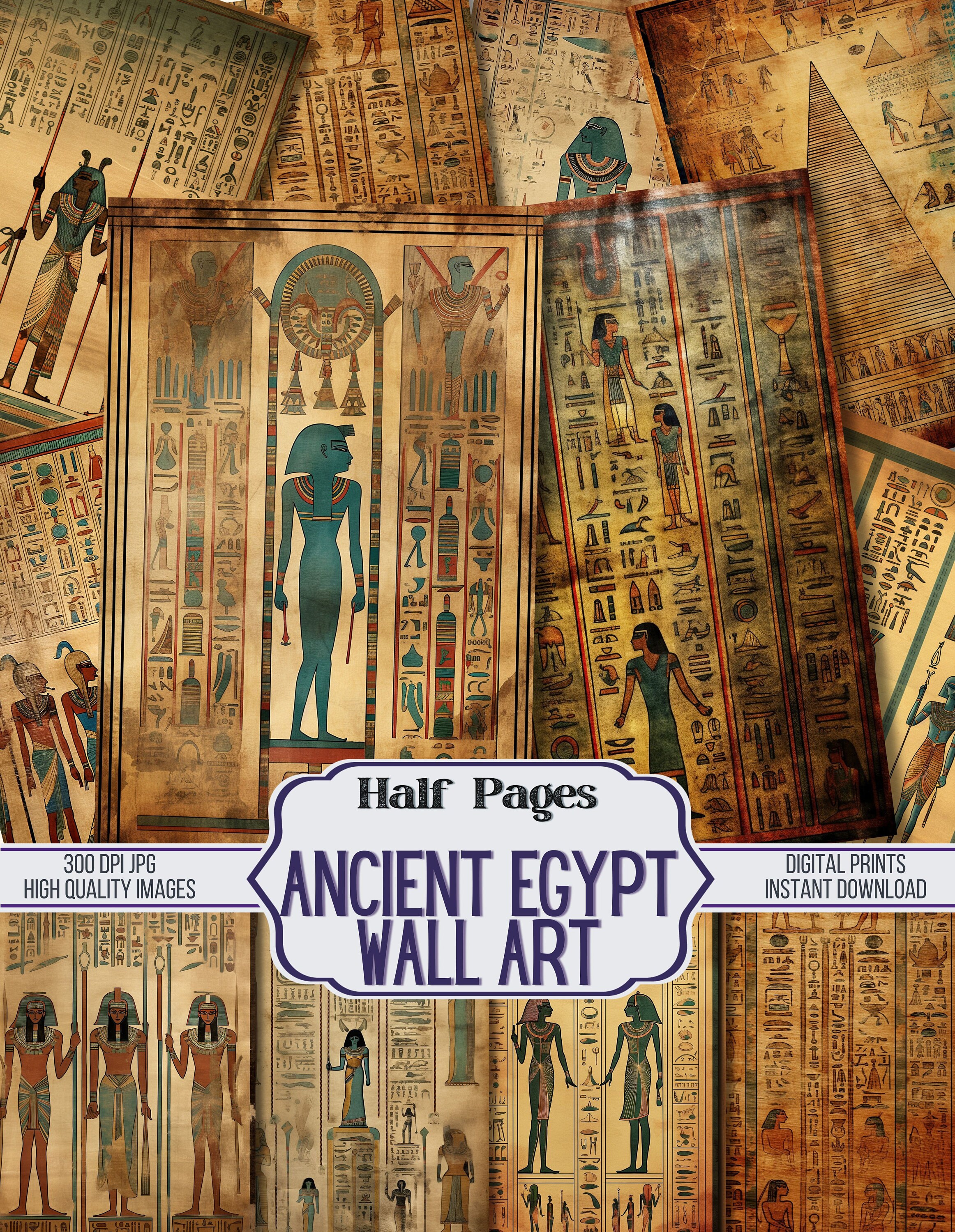 Ancient Egypt Craft Paper Junk Journal Half Papers - 20 Vintage Blank ...