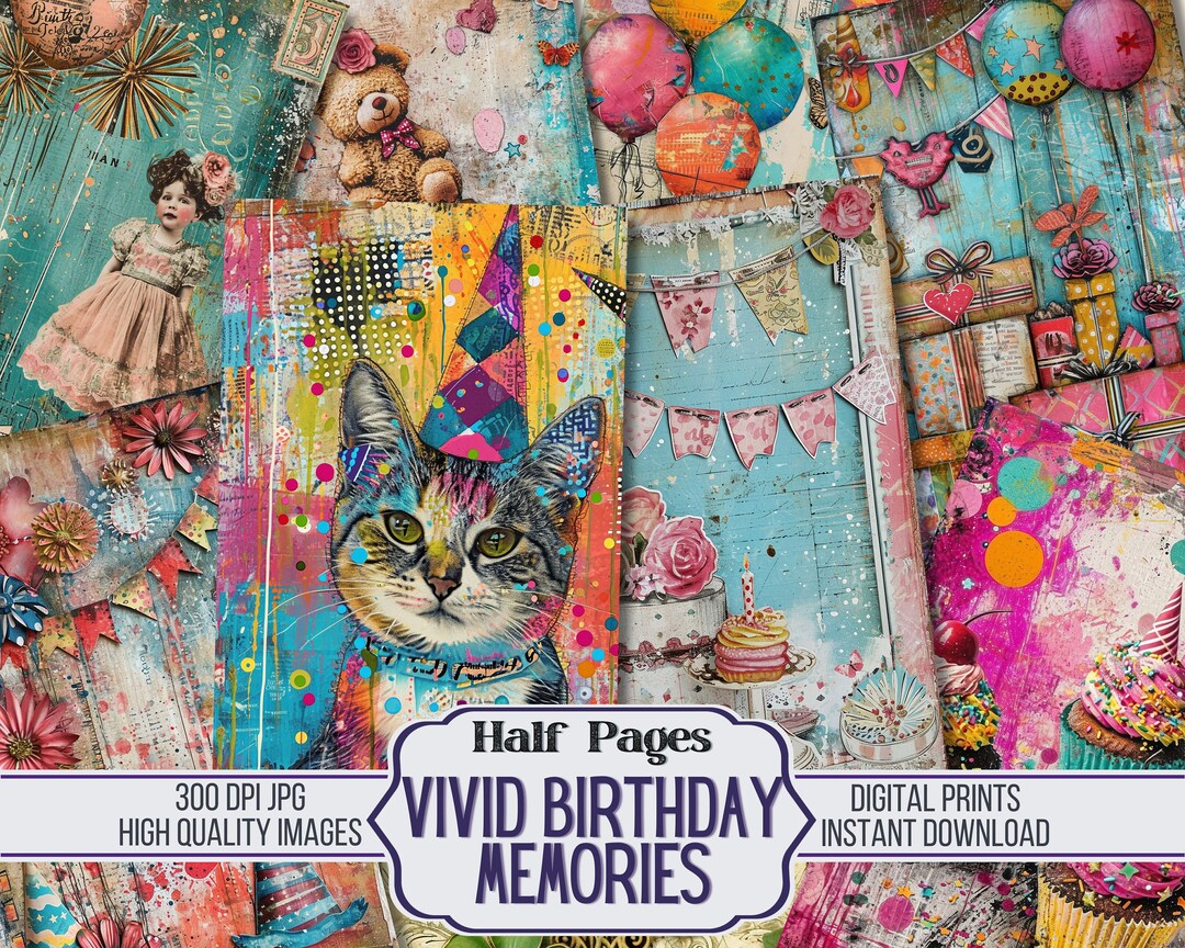 Vivid Birthday Memories Junk Journal Half Papers, Journal Scrapbook ...