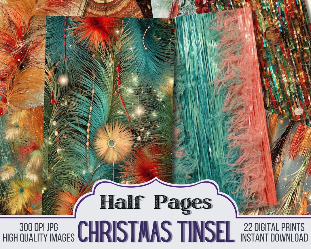 Christmas Tinsel Junk Journal Half Papers, Scrapbook Supply - 22 Winter ...