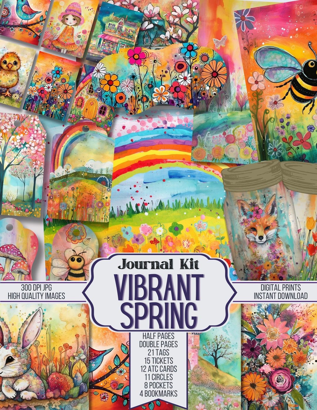 Vibrant Spring Junk Journal Kit Ephemera, Spring Pages, ATC, Tags ...