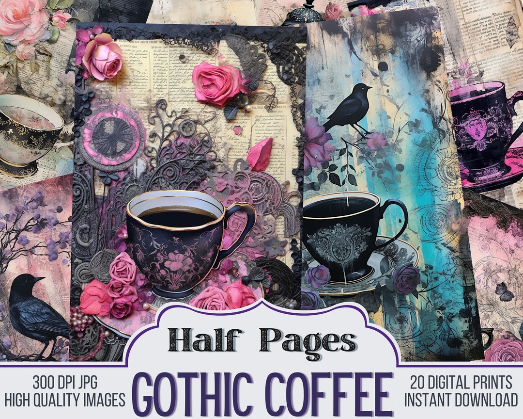 Gothic Coffee Cups Vintage Junk Journal Half Pages, Journal Scrapbook ...