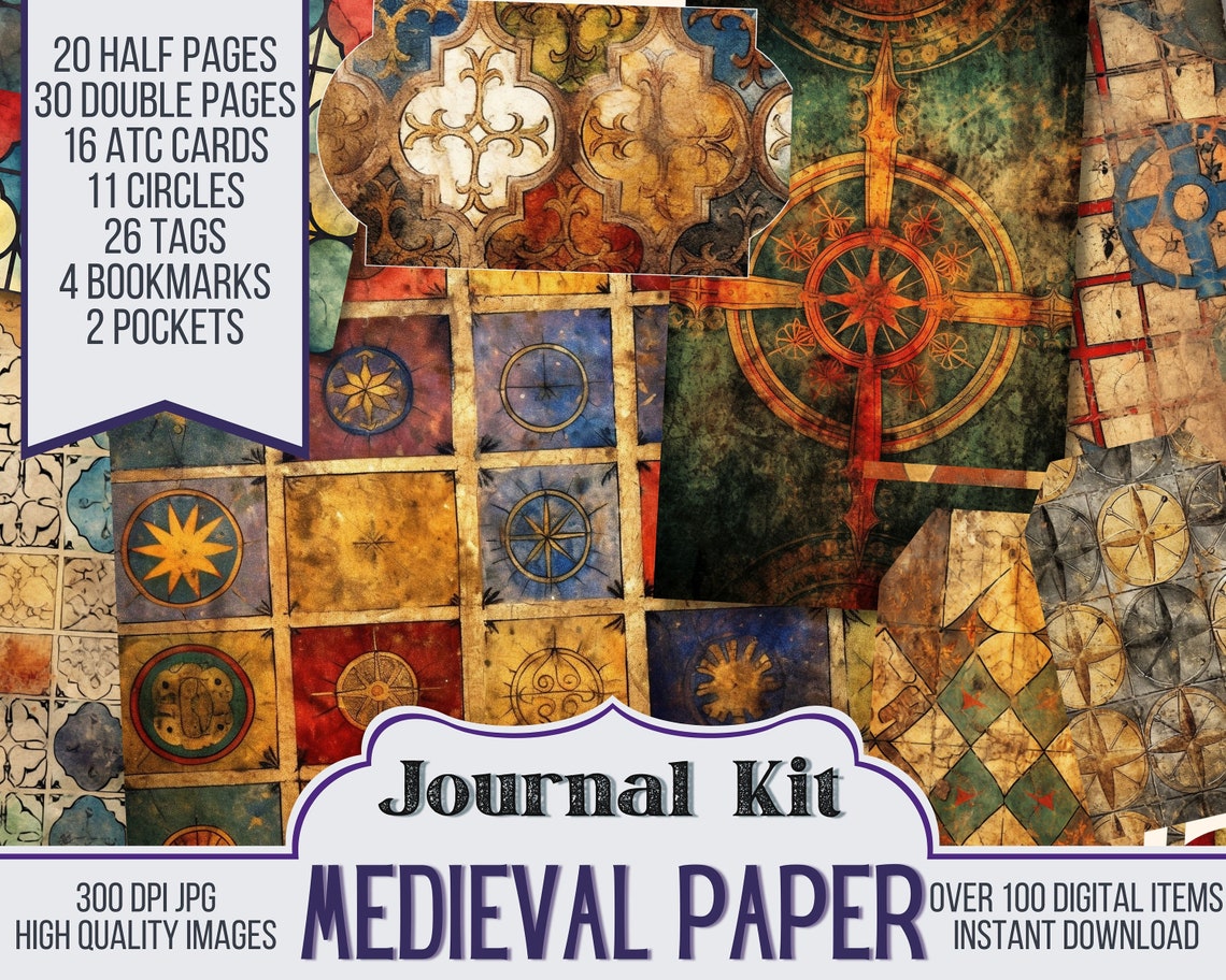 Medieval Parchment Paper Journal Kit Ephemera, ATC, Tags, Pocket ...