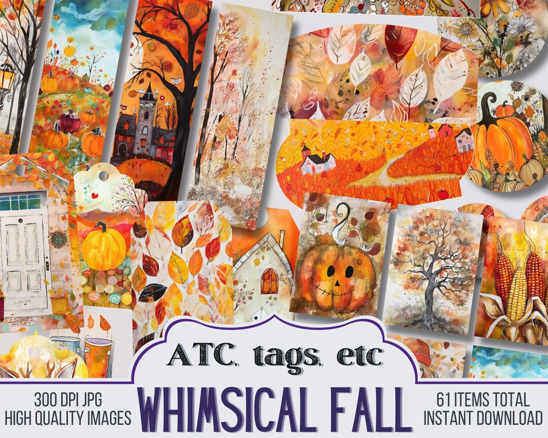 Autumn Printable Ephemera Pack Whimsical Fall, Printable Fall ATC ...
