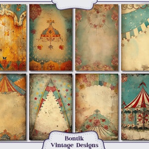 Vintage Circus Paper Junk Journal Half Papers, Scrapbook Supply, 36 ...