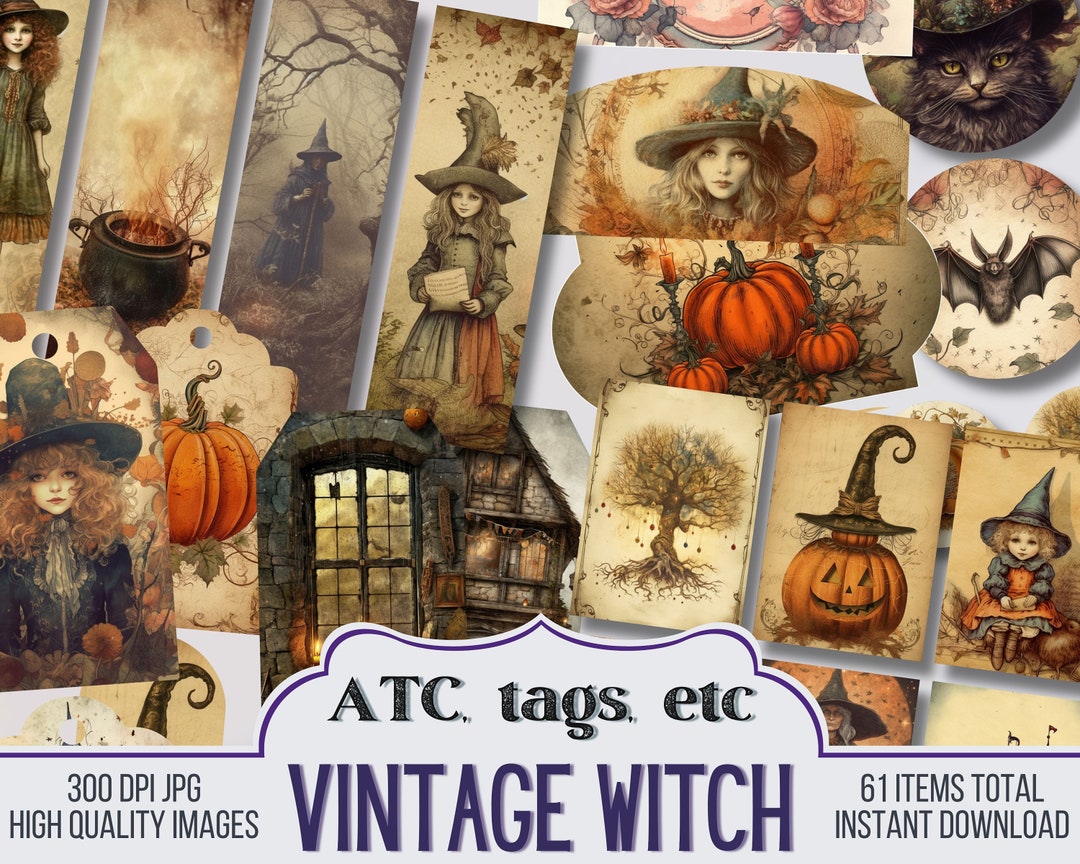 Halloween Printable Ephemera Pack Vintage Witch, Printable Halloween ...